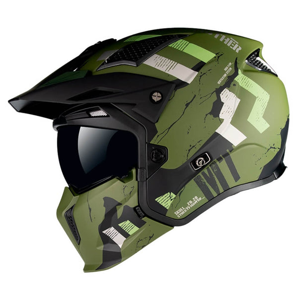 MT Streetfighter Skull A16 Modular Helmet Matte Green | Laguna Direct