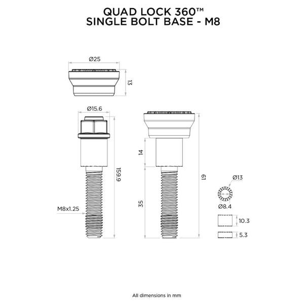 Quad Lock 360 Base Single Bolt - M8 | Laguna Direct