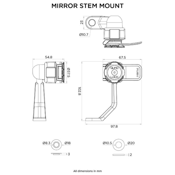 Quad Lock Motorcycle Mirror Stem Mount | Laguna Direct