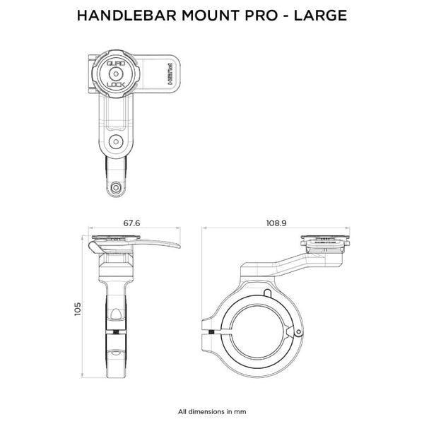 Quad Lock Motorcycle Handlebar Mount PRO Chrome - Large | Laguna Direct