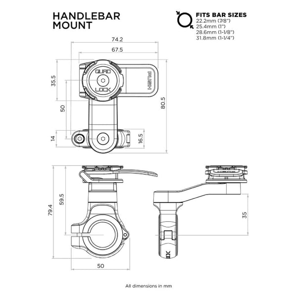 Quad Lock Motorcycle Handlebar Mount | Laguna Direct